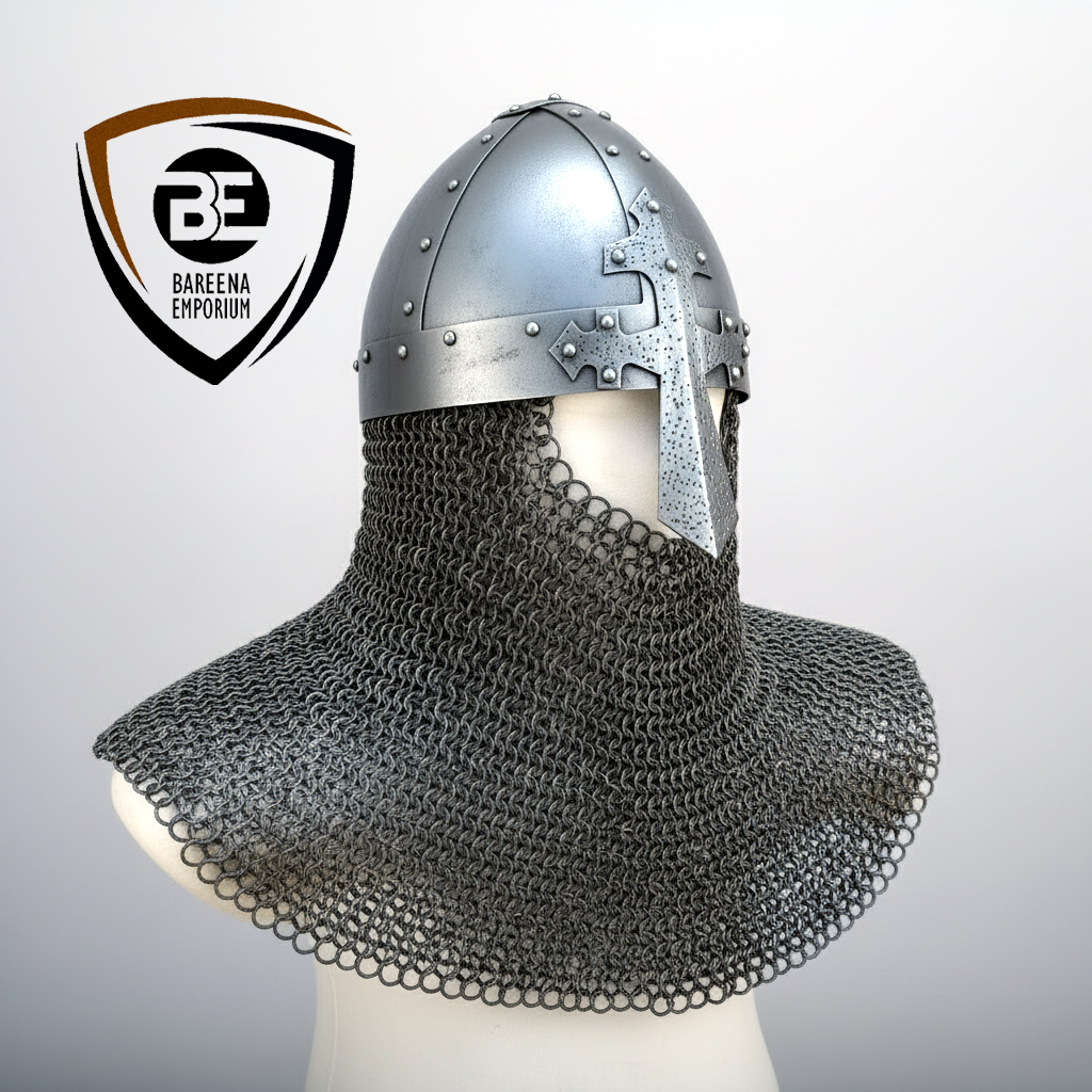 Medieval Spangenhelm Helmet with Cross Nasal | 14 Gauge Steel - Bareena ...